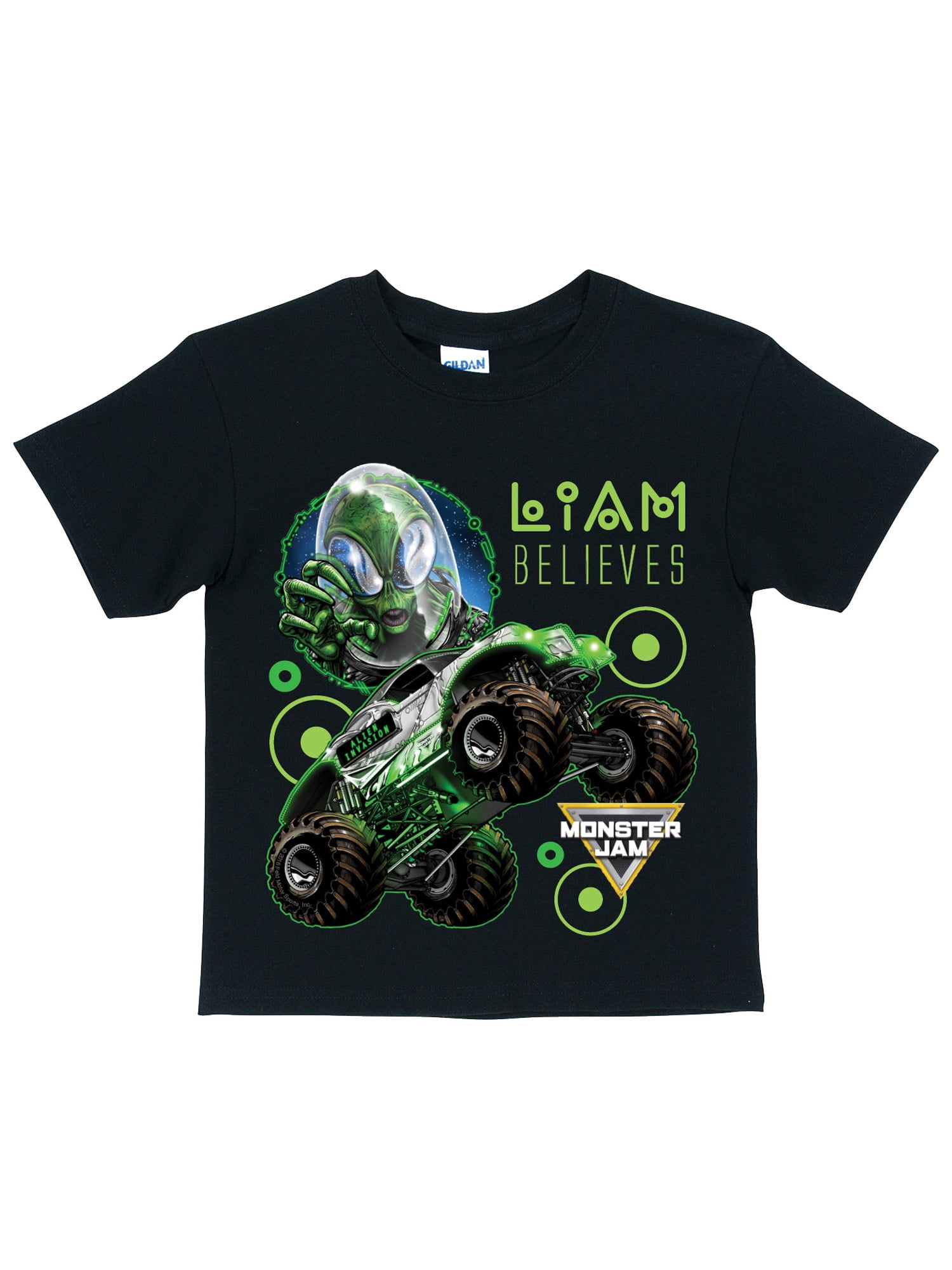 Personalized Monster Jam Alien Invasion Black T-Shirt, Toddler, Black ...