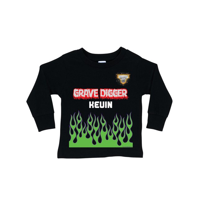 Personalized Monster Jam Grave Digger Uniform Black Long Sleeve Toddler ...