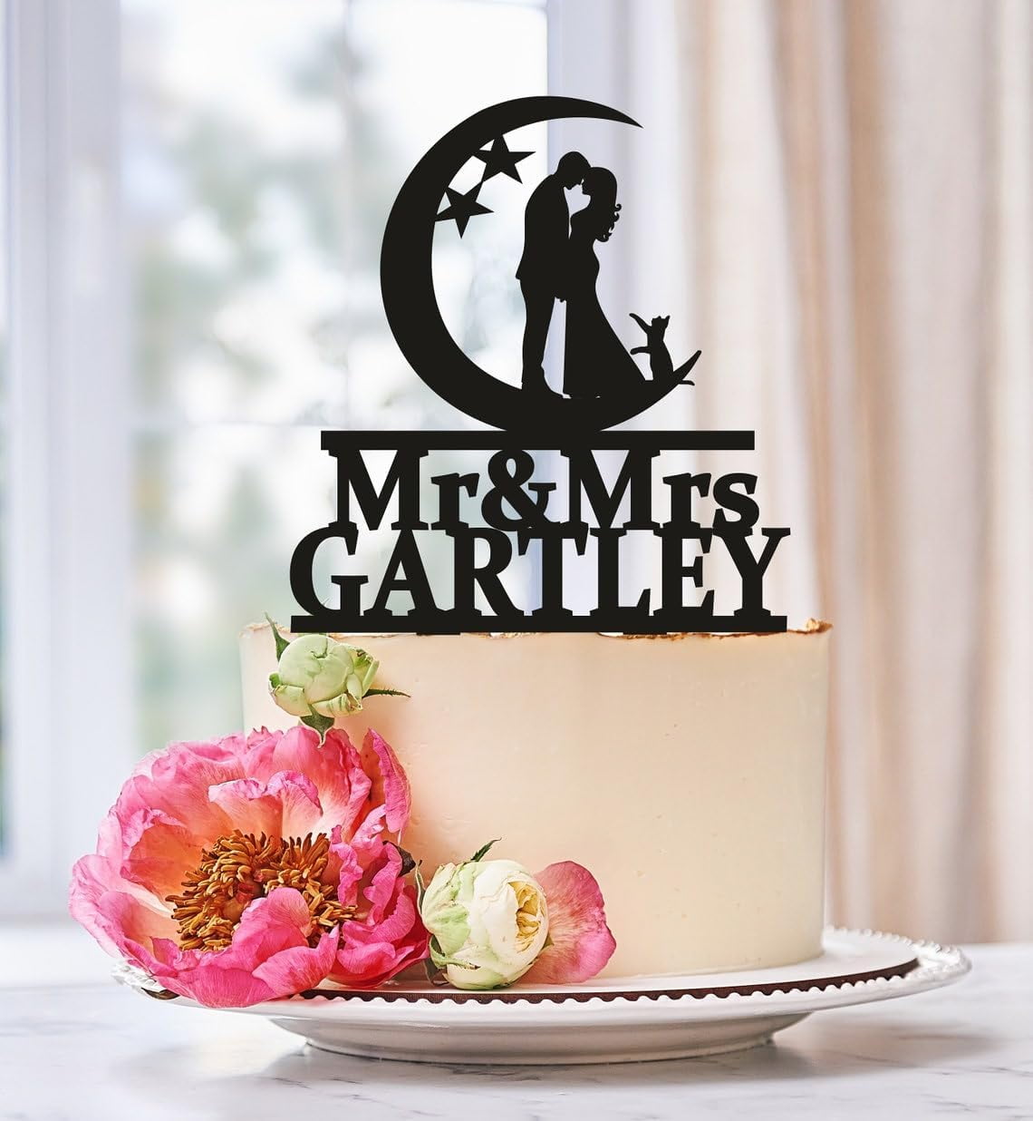Personalized Moon Cake Topper, Moon and Stars Cake Topper, Bride And ...
