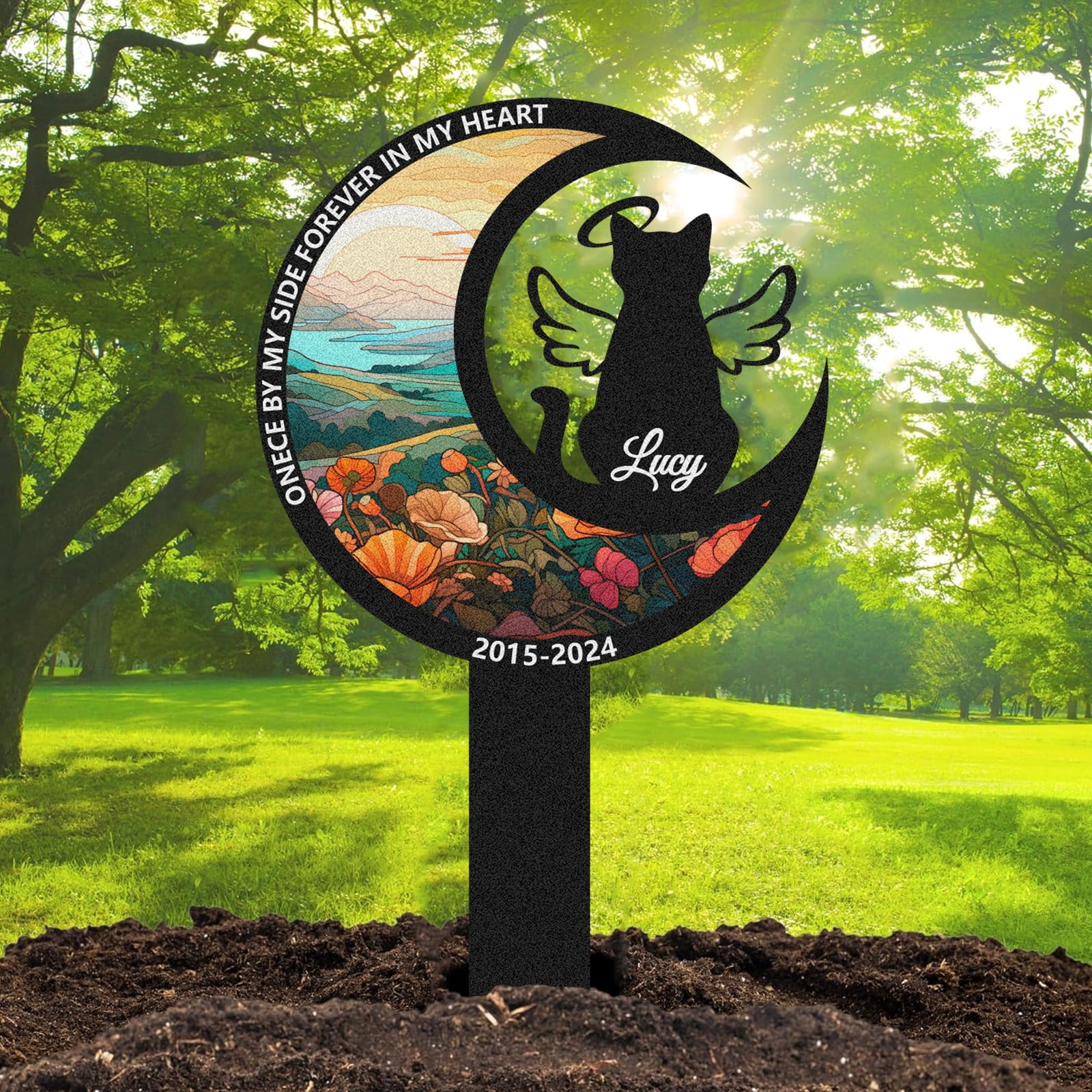 Personalized Moon Cat Memorial Grave Marker - Custom Name Metal Sign ...