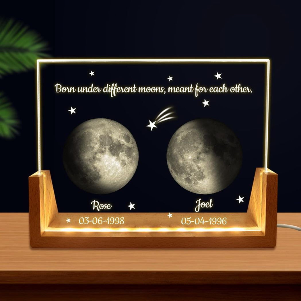 Personalized Moon Phase Crystal Night Light – Custom Name & Date Gift ...