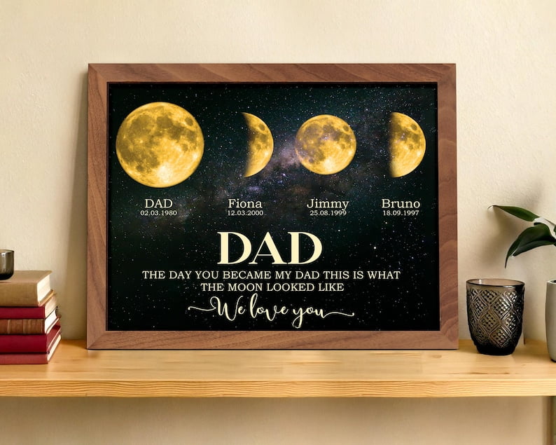 Personalized Moon Phase Frame for Dad, Custom Birth Date Moon Art ...