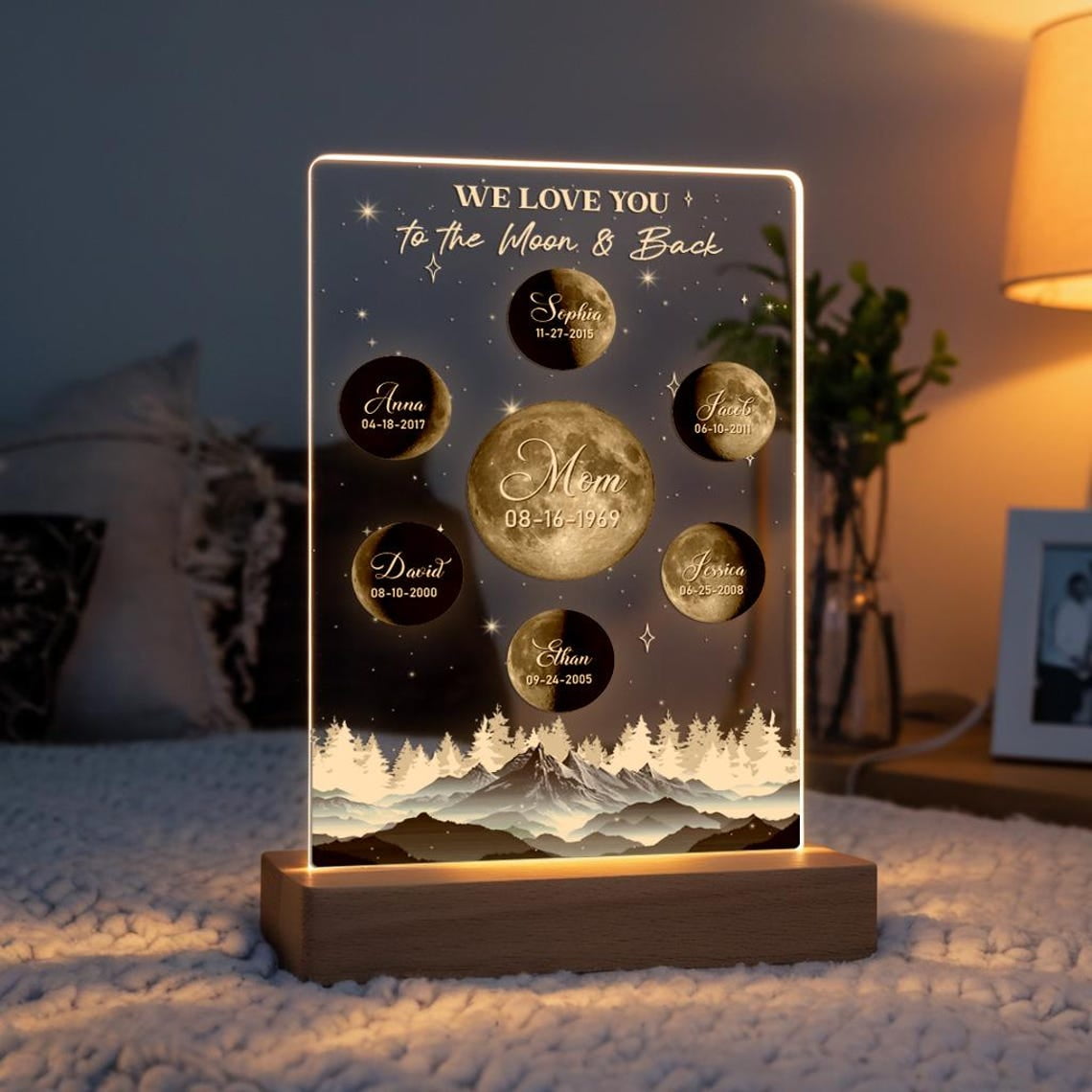 Personalized Moon Phase Night Light, Custom Lunar Map Gift, Family Moon ...