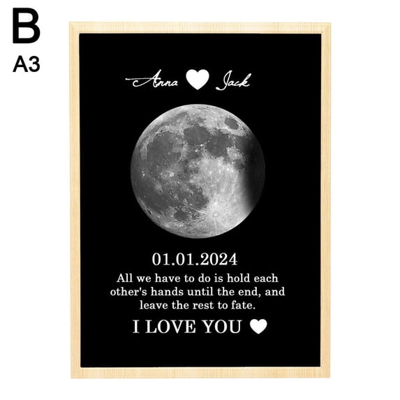 Personalized Moon Phase and Names Wooden Frame, Lunar Print Art Frame ...
