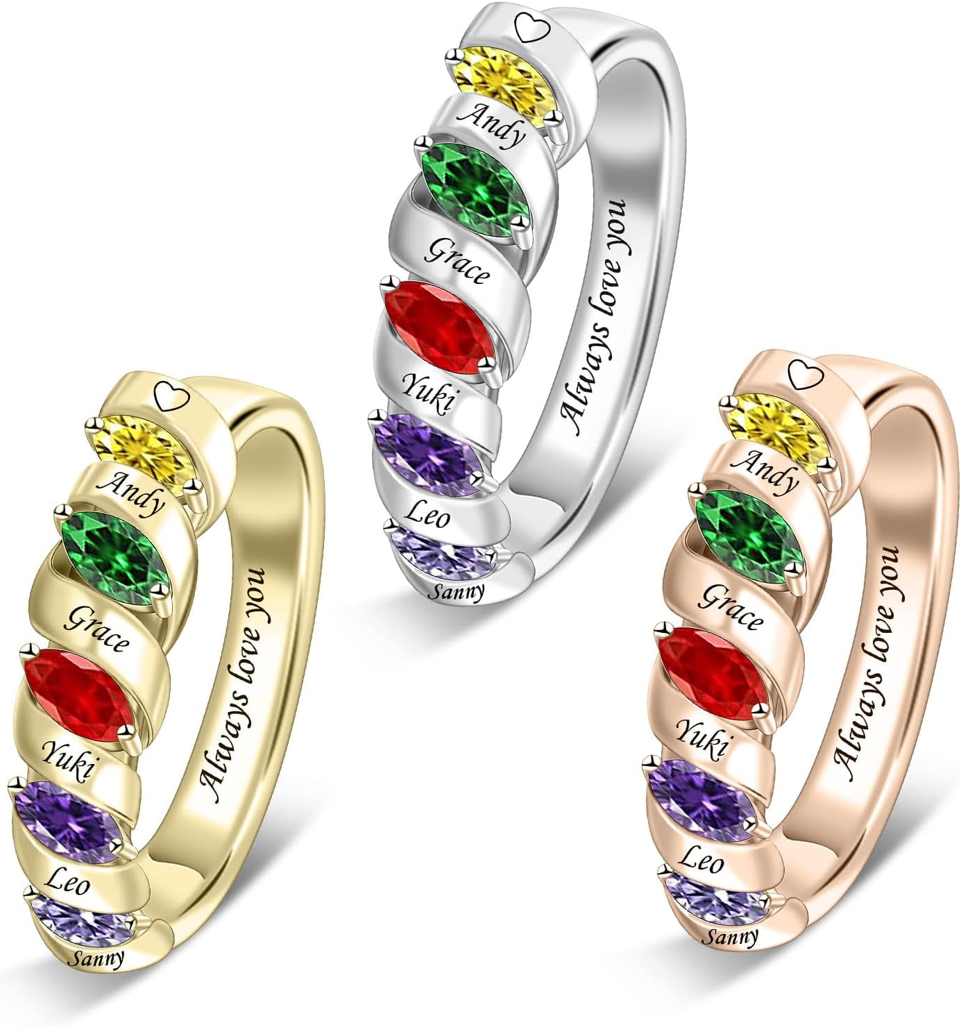 Personalized Mothers Ring with 1-6 Simulated Birthstones Engraved Family Names Mother's Day ...