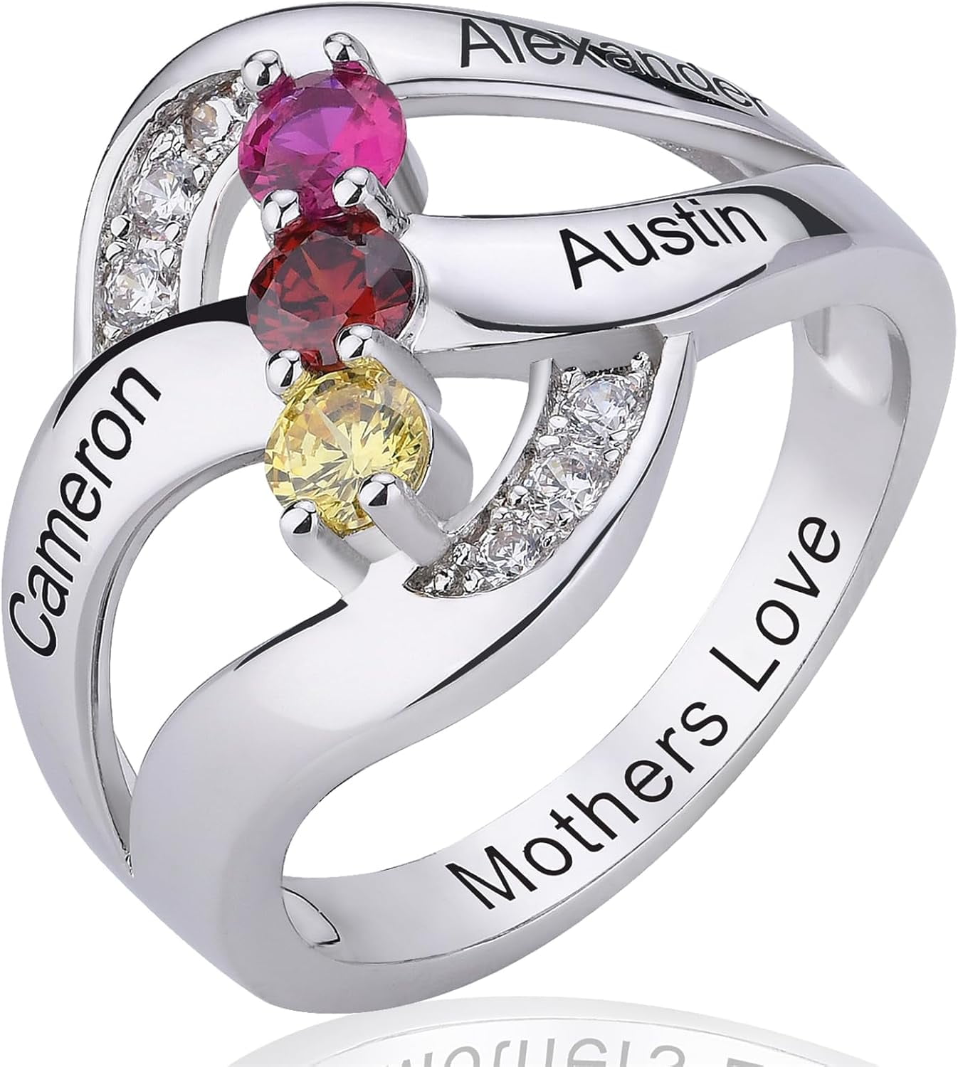 Personalized Mothers Ring Sterling Silver Engraved Ring with 1-6 Birthstones Customized Name ...