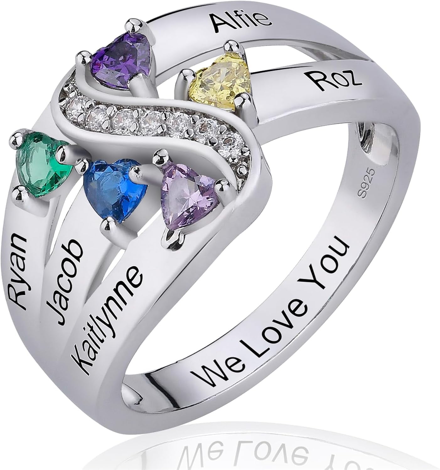 Personalized Mothers Ring Sterling Silver Engraved Ring with 1-6 ...