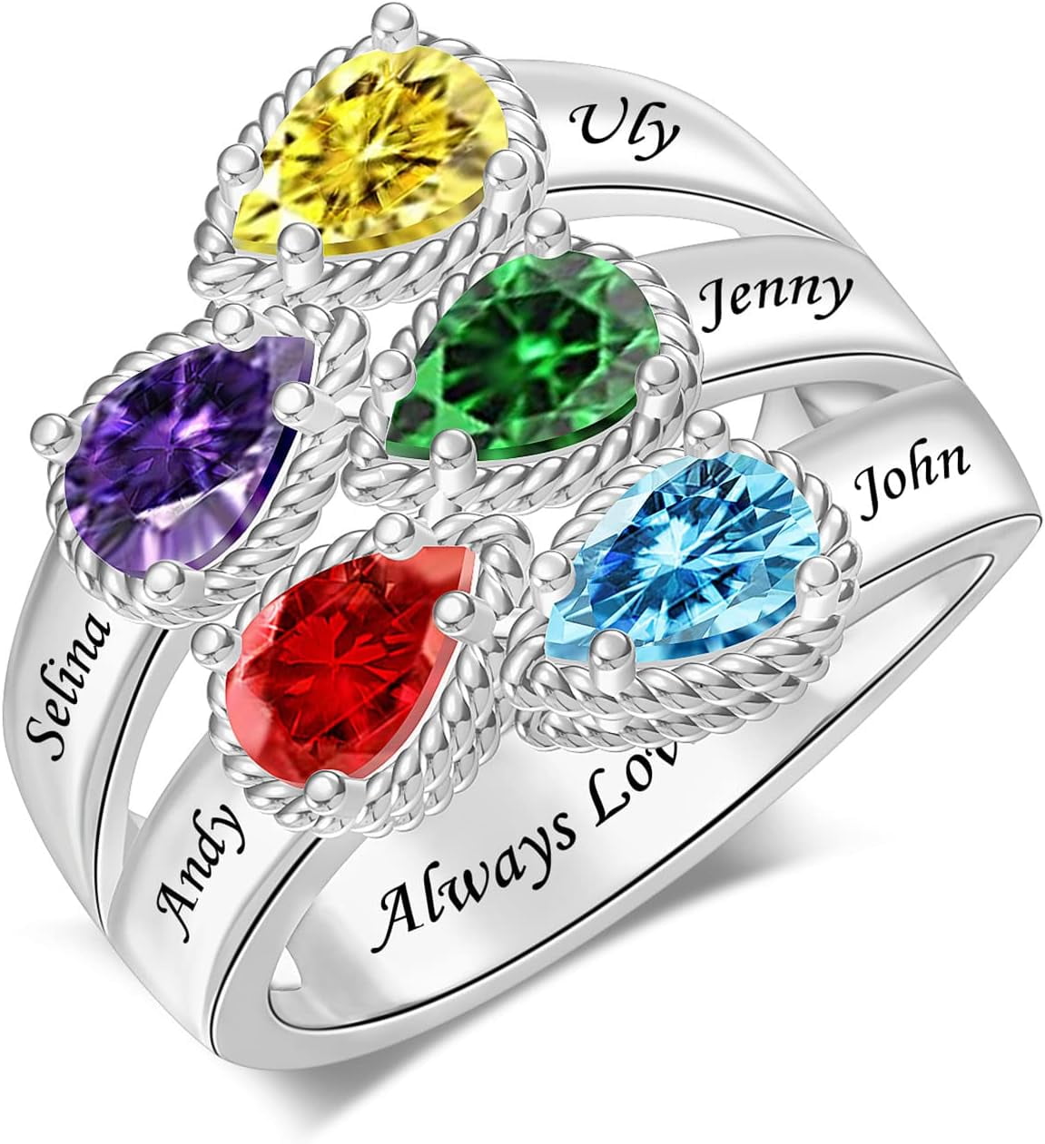 Personalized Mothers Ring for Mom with 2-5 Birthstones Custom Mother's Day Rings with Names ...