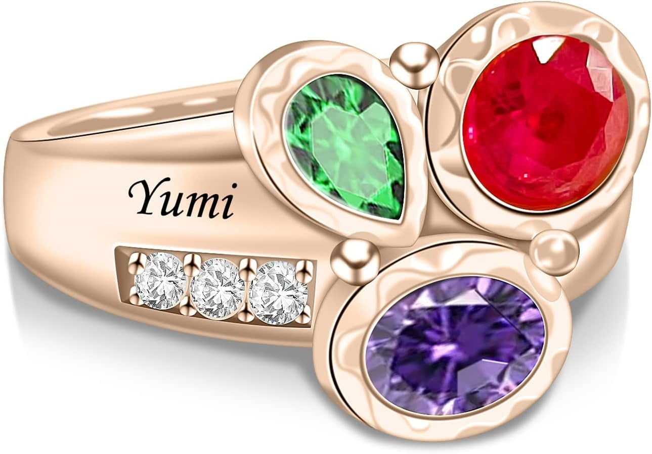 Personalized Mothers Rings with 1-6 Birthstones Custom Mom Ring with ...