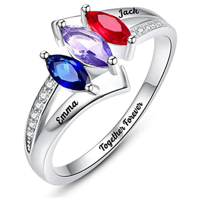 Personalized Mothers Rings with 3 Simulated Birthstones Customized Name ...