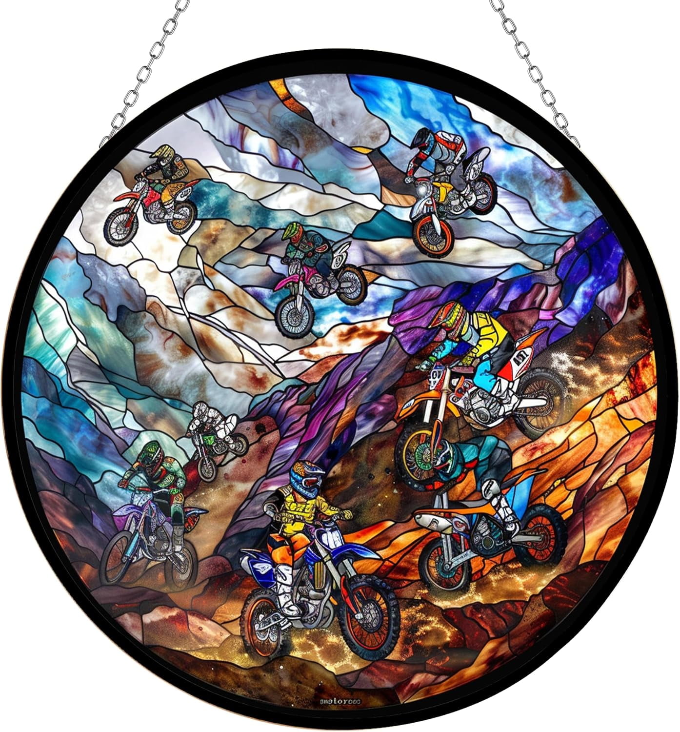 Personalized Motocross Stained Glass Window Hanging Suncatcher, Multicolor Motorcycle Themed ...