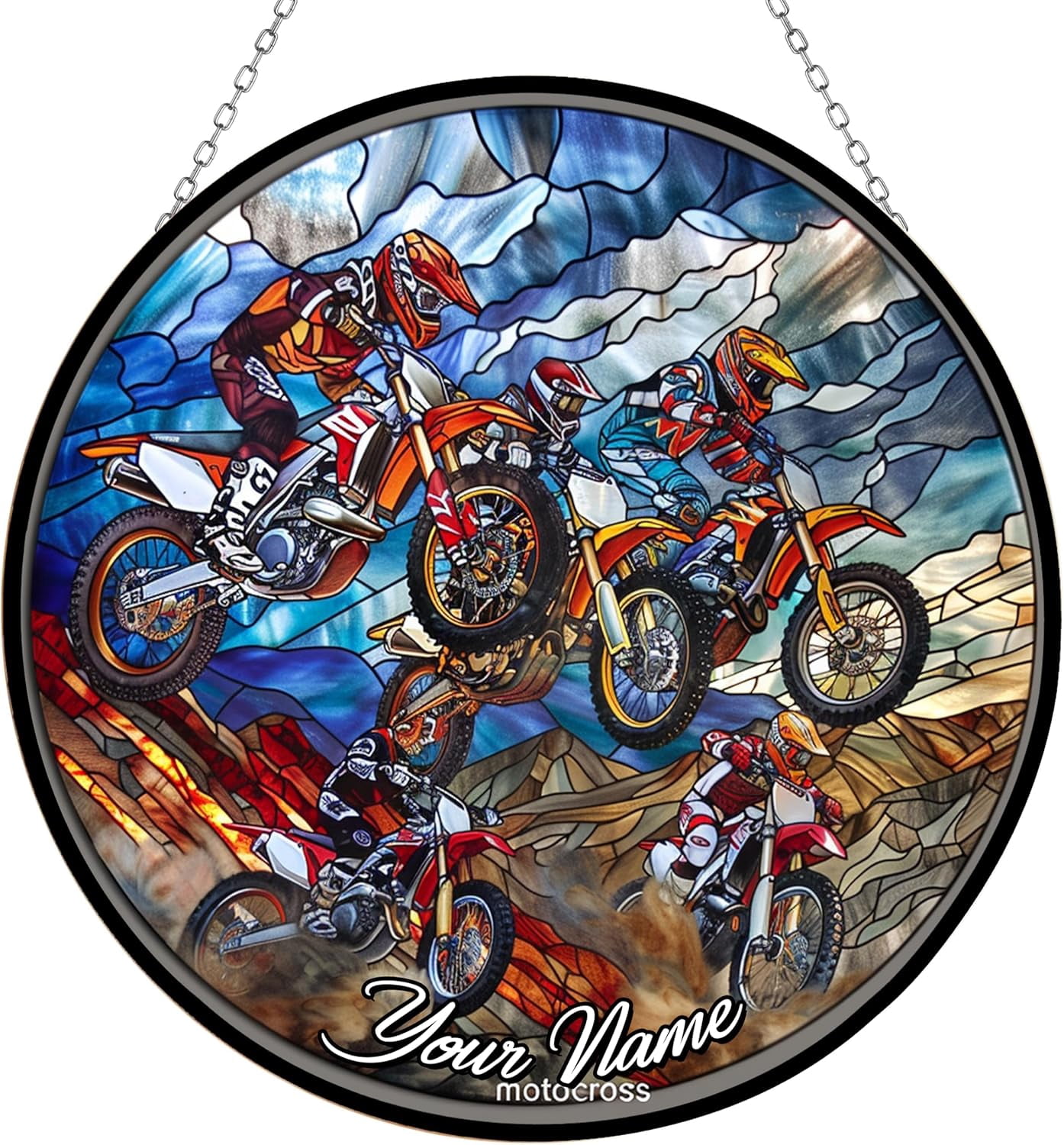 Personalized Motocross Stained Glass Window Hangings Stained Glass ...