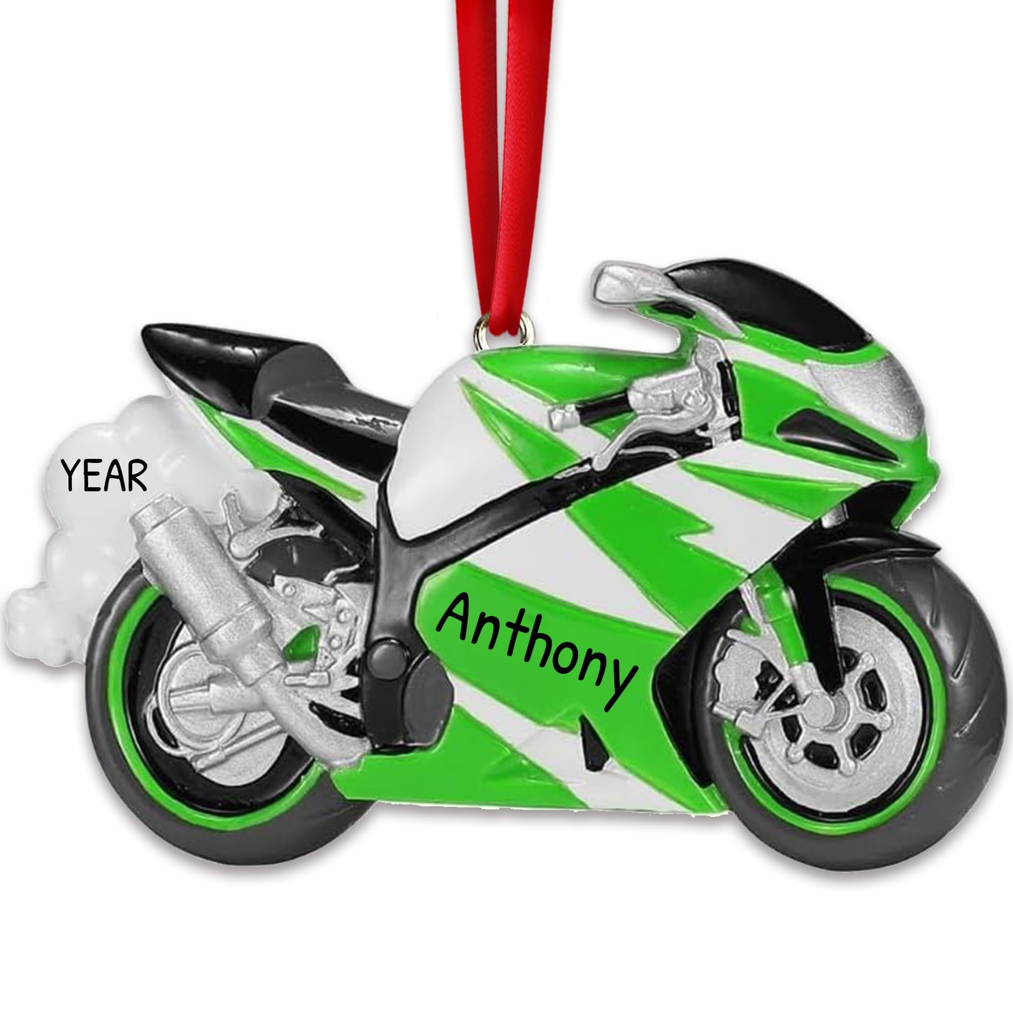 Personalized Motorcycle Christmas Ornament 2024 - Green Motorcycle ...