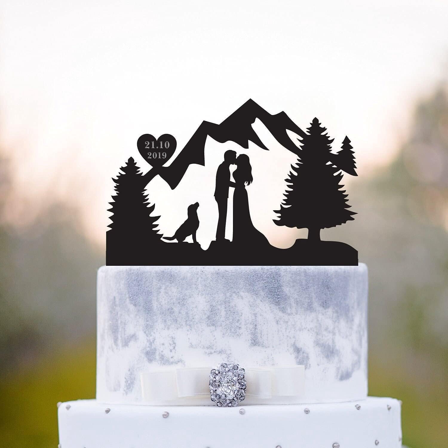 Personalized Mountain Cake Topper with Dog, Mr and Mrs with Dog Cake ...
