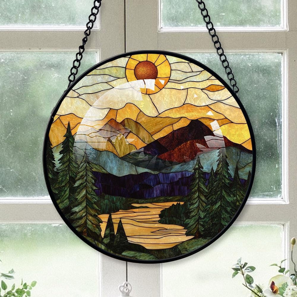 Personalized Mountain Range Suncatcher Stained Glass, Mountain Range ...