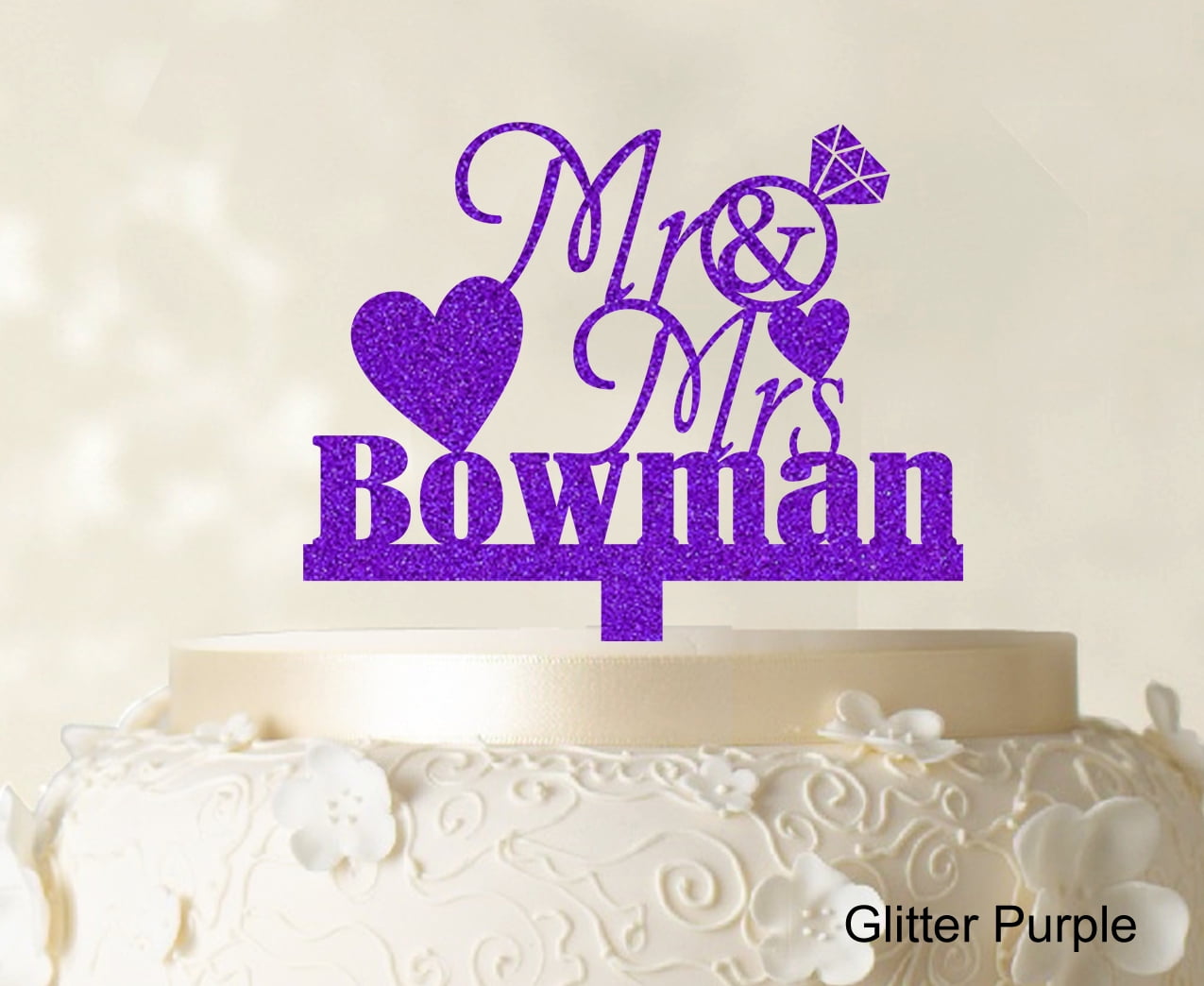 "Personalized Mr & Mrs Wedding Cake Topper Personalized Glitter Purple ...