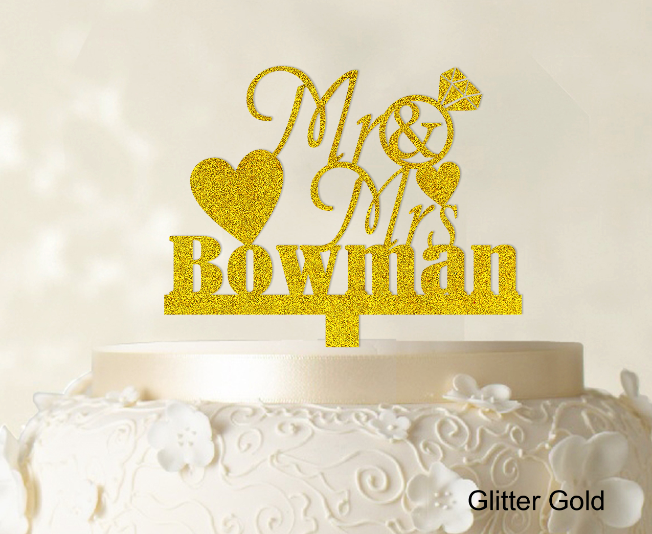 "Personalized Mr & Mrs Wedding Cake Topper Personalized Glitter Yellow ...