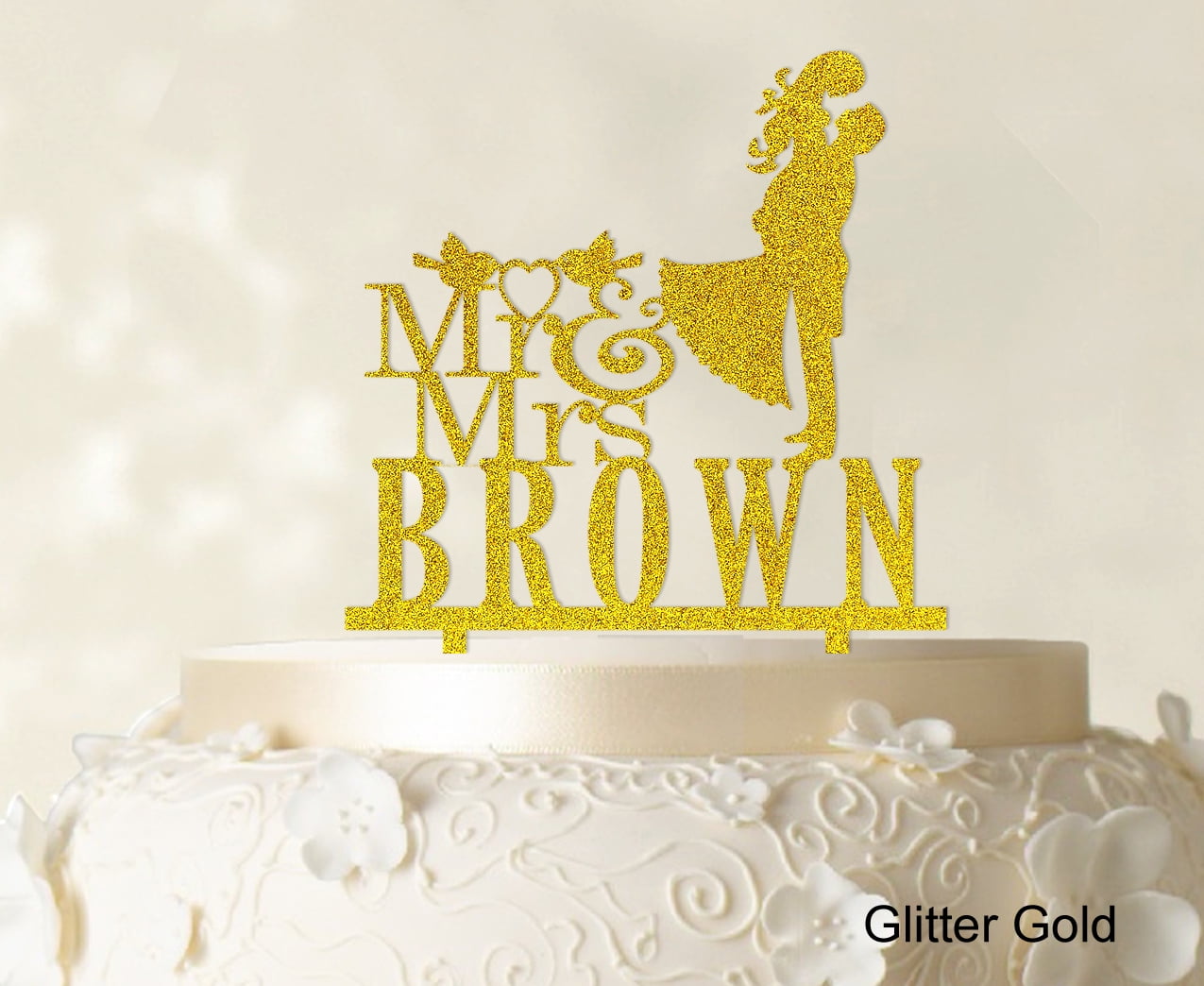 "Personalized Mr & Mrs Wedding Cake Topper Personalized Glitter Yellow ...