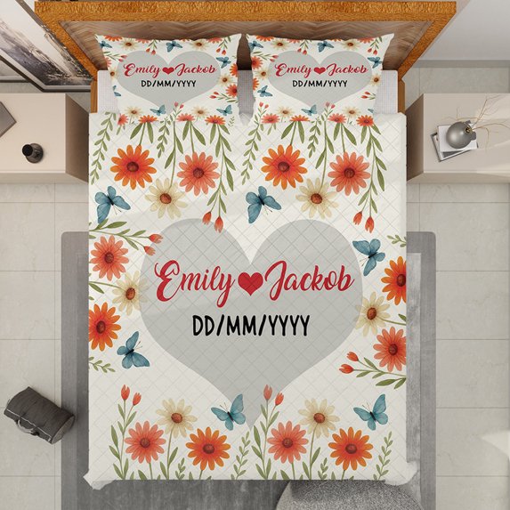 Personalized Mr & Mrs Wedding Quilt Bedding Set – Custom Name & Date ...