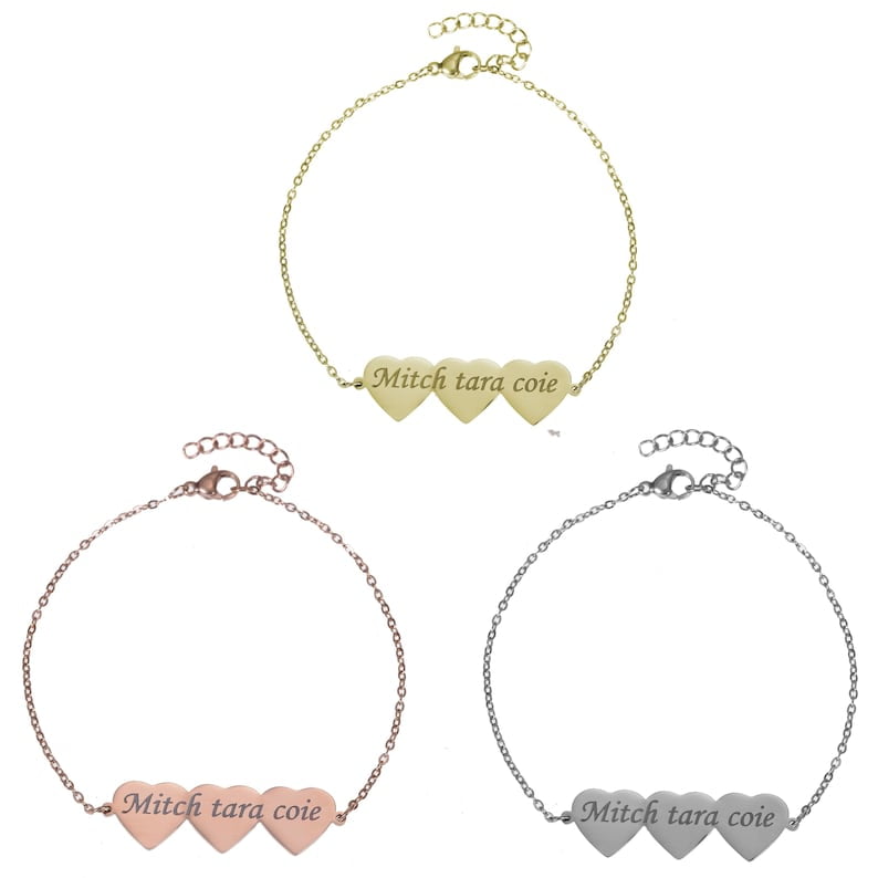 Personalized Multiple Heart Name Bracelet - Custom Family Name Heart ...