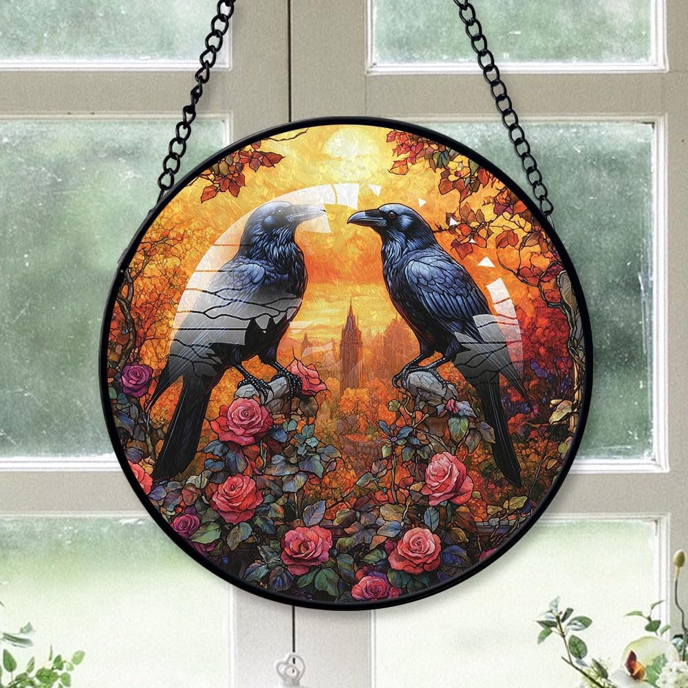 Personalized Murder of Crows Suncatcher Stained Glass, Murder of Crows ...