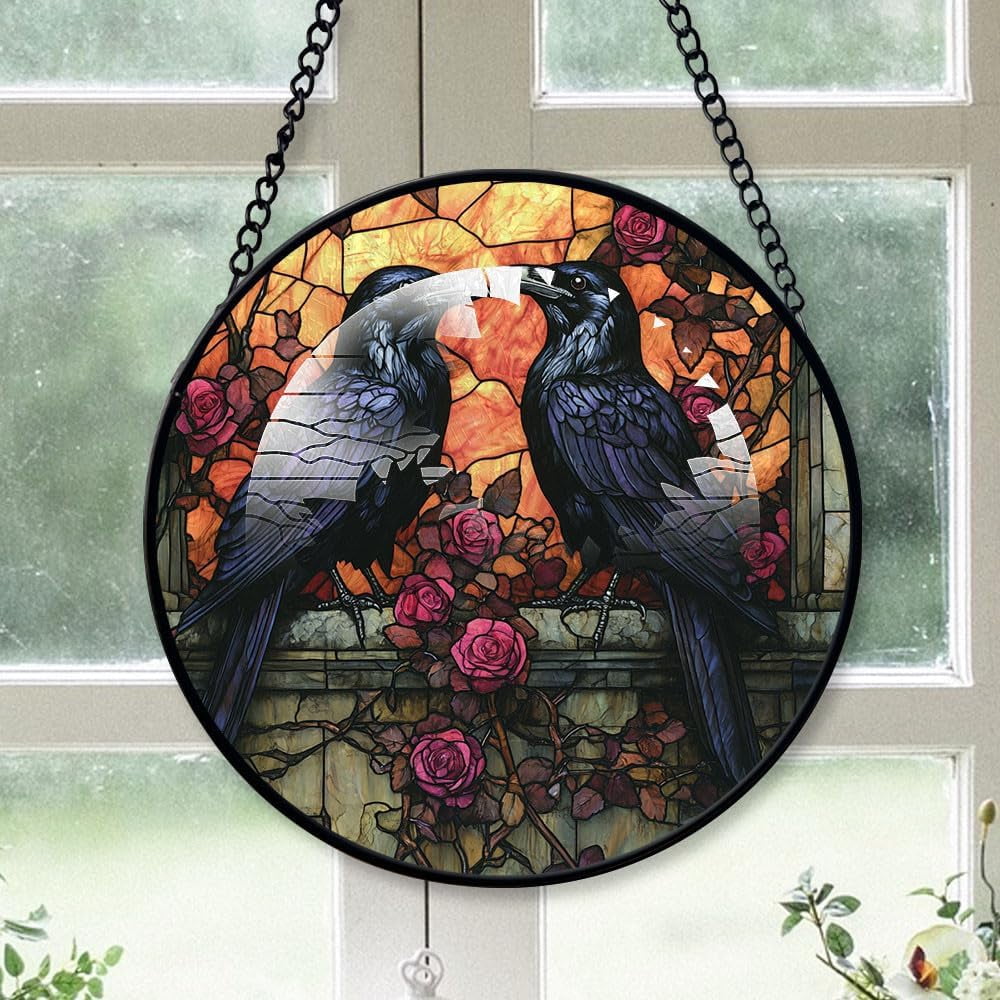 Personalized Murder of Crows Suncatcher Stained Glass, Murder of Crows ...