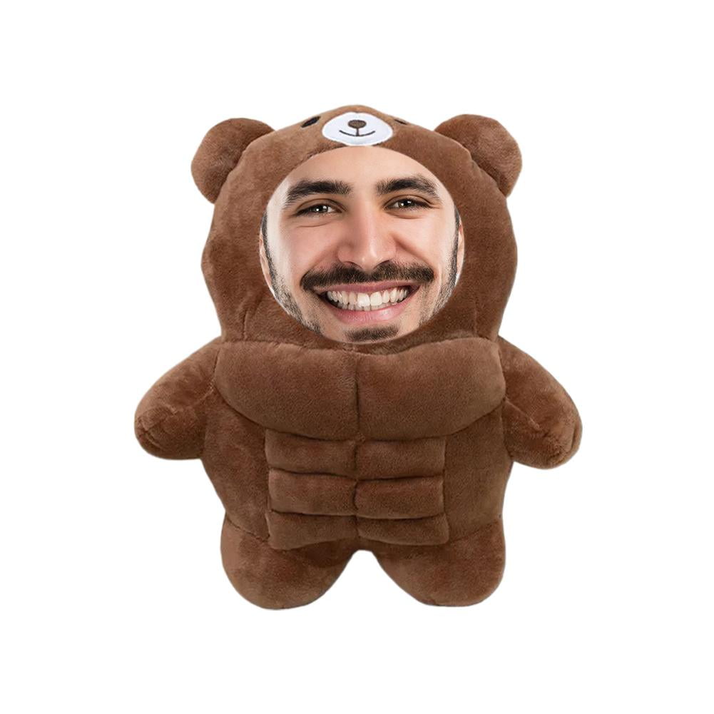 Personalized Muscle Bear Plush Toy, Customizable Your Face Photo Plush ...