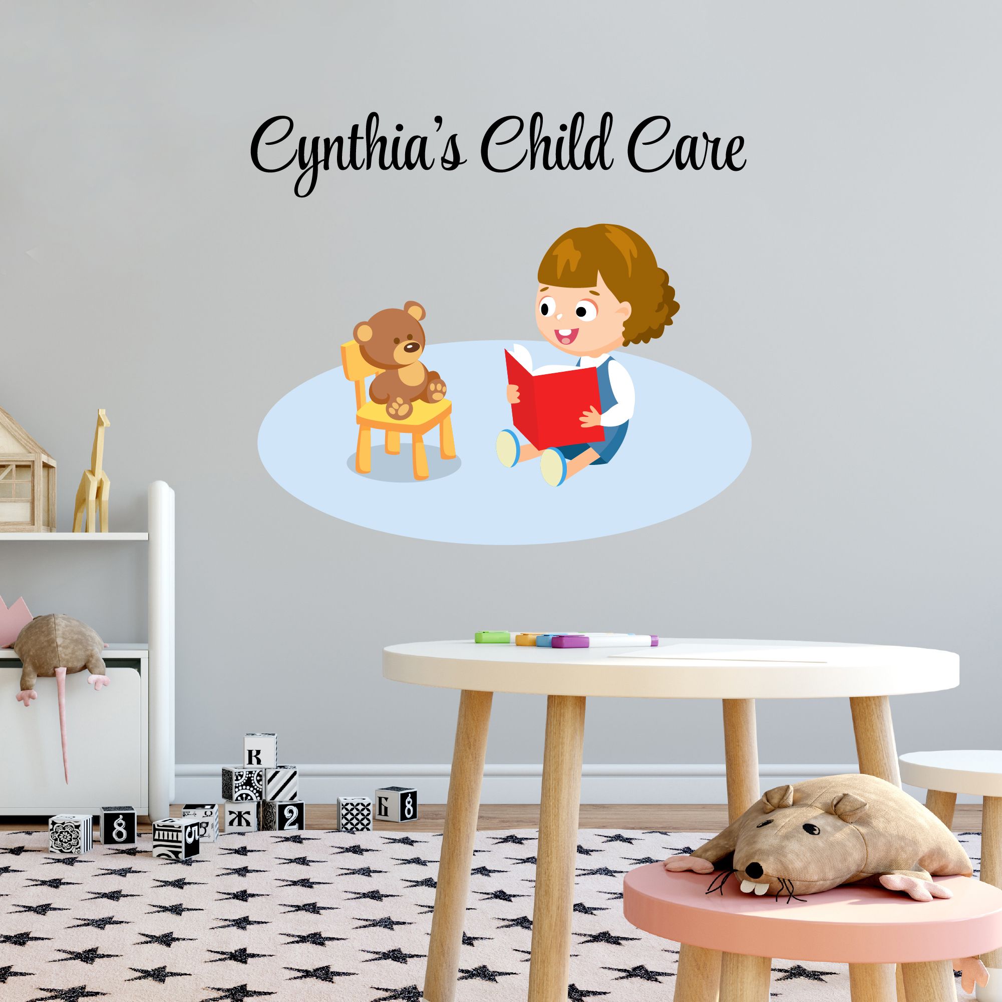 Personalized Name Day Care Wall Decal Cute Little Girl Telling Stories ...