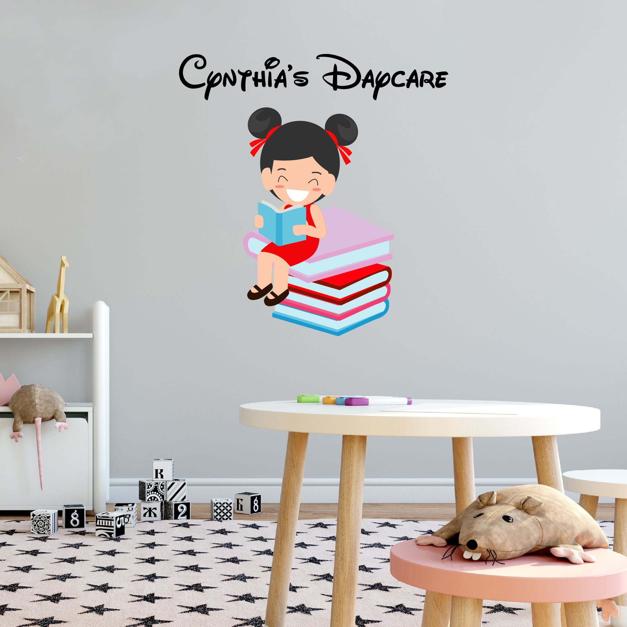 Personalized Name Day Care Wall Decal Happy Diligent Little Girl ...
