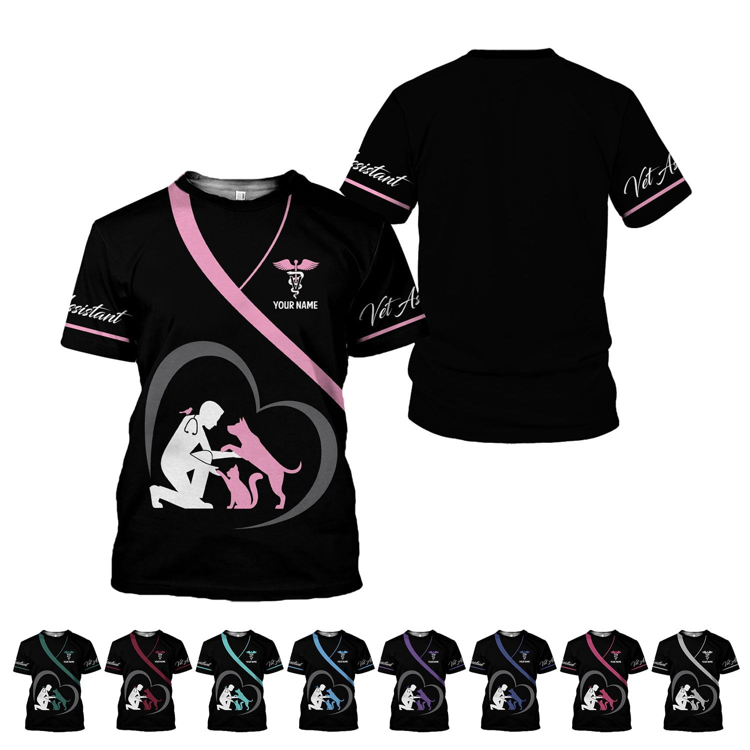 Personalized Name Dog Grooming 3D T-Shirt, Pet Grooming Uniform Tee ...