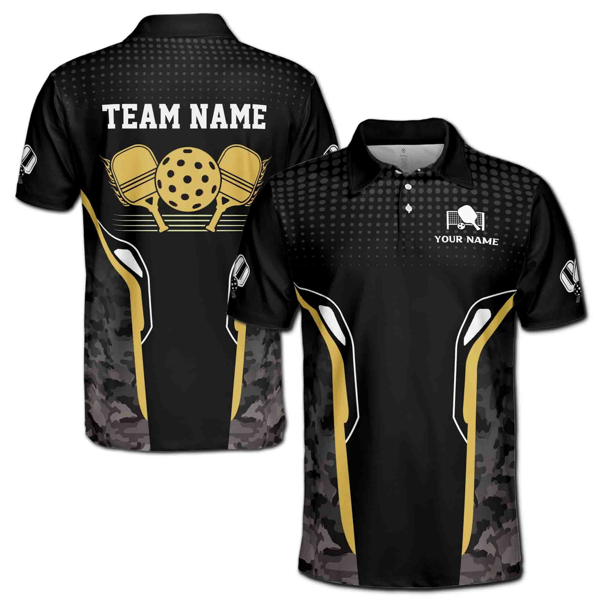 Personalized Name Gray Camo Pattern Pickleball Men's Polo Shirt S-5XL ...
