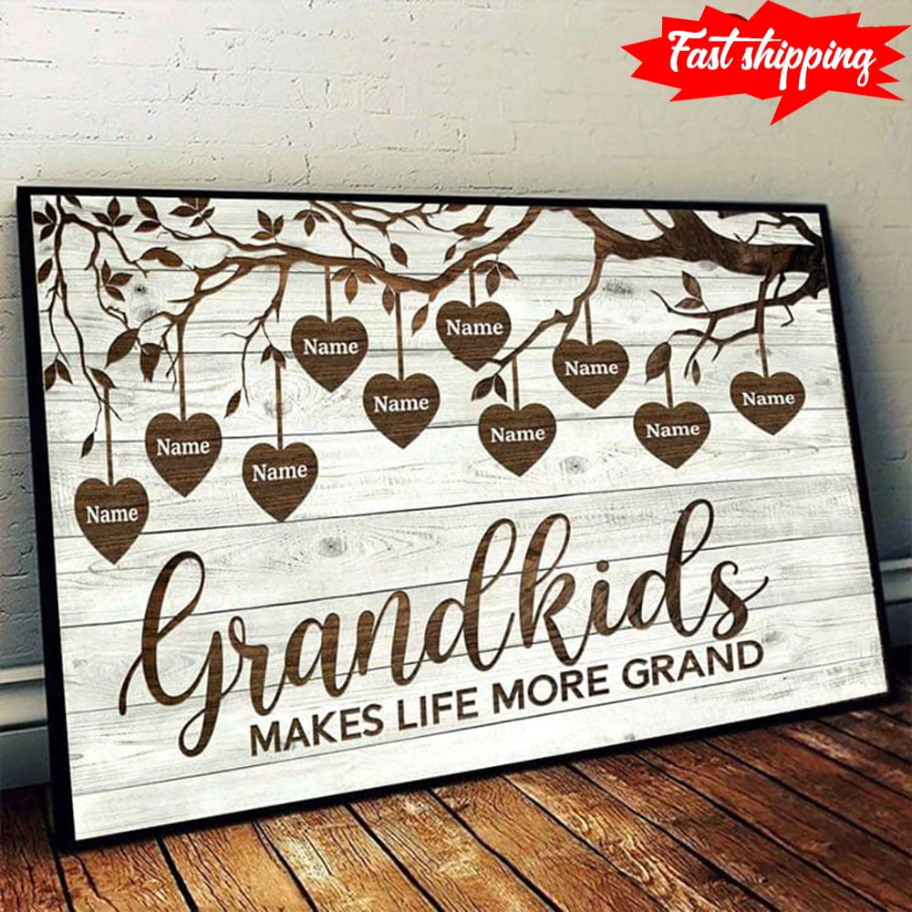 Personalized Name Hearts Hanging On Tree Branch Grandparents ...