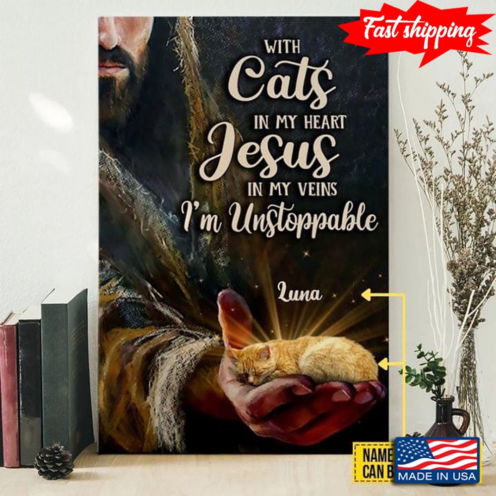 Personalized Name Jesus Christ With Yellow Kitten On His Hand With Cats ...
