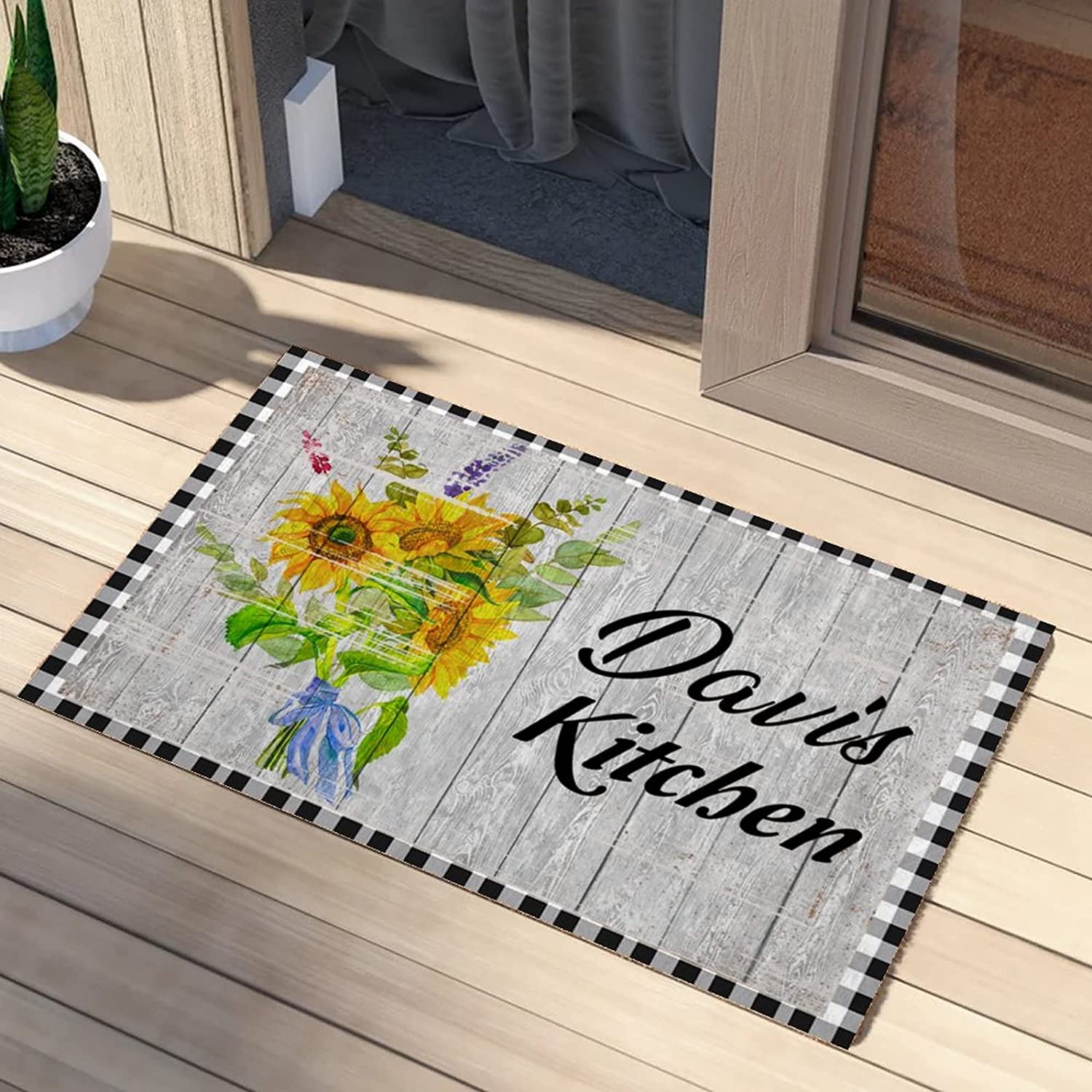 Personalized Name Kitchen Decor Sunflowers Door Mats Coconut Coir ...