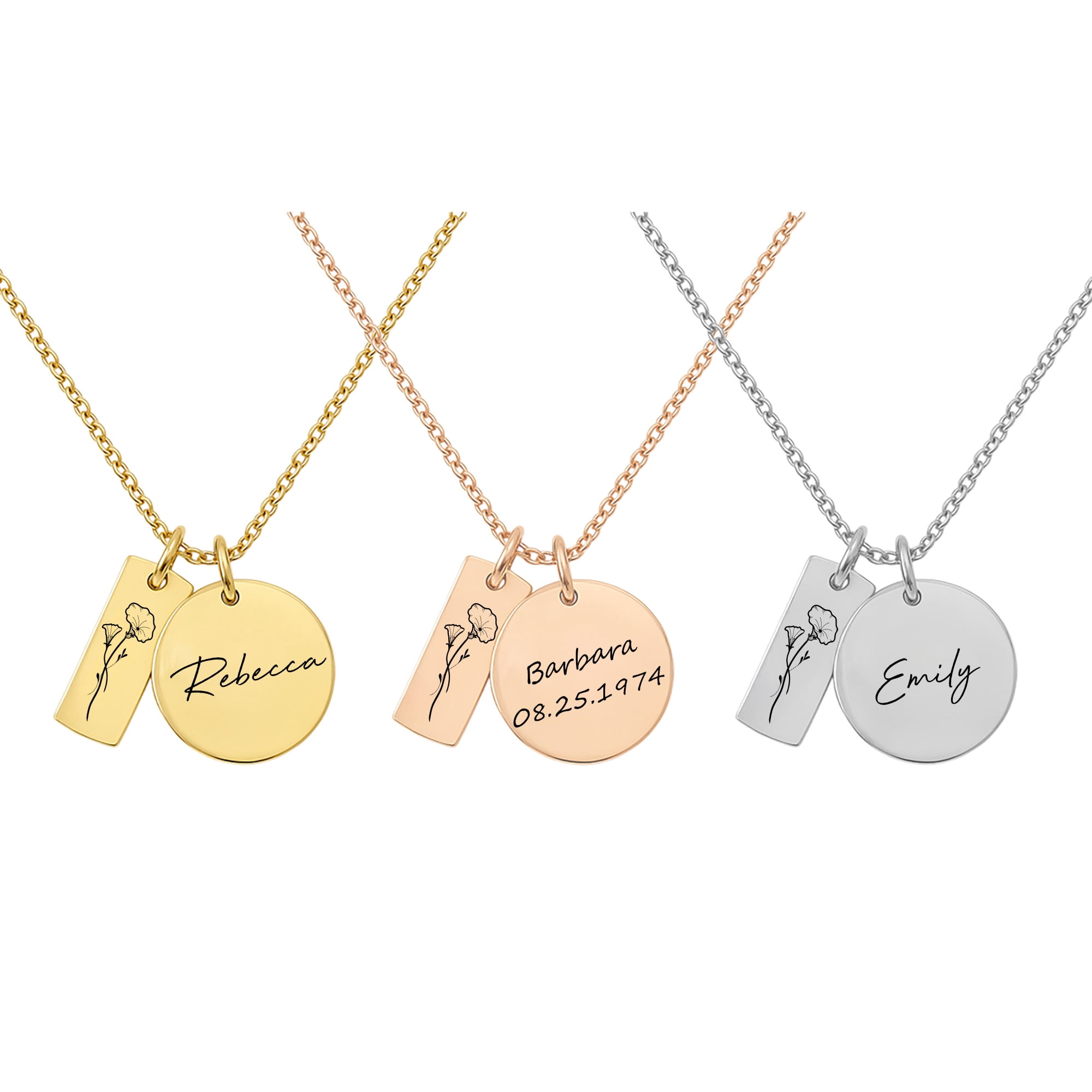 Personalized Name Necklace with Birth Flower - Handmade Silver Necklace ...