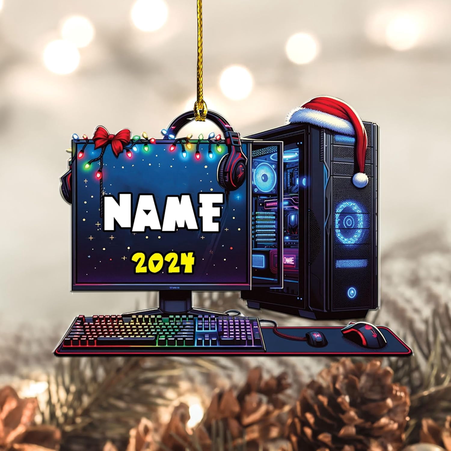 Personalized Name PC Computer Ornament Christmas, Shape Flat Christmas ...