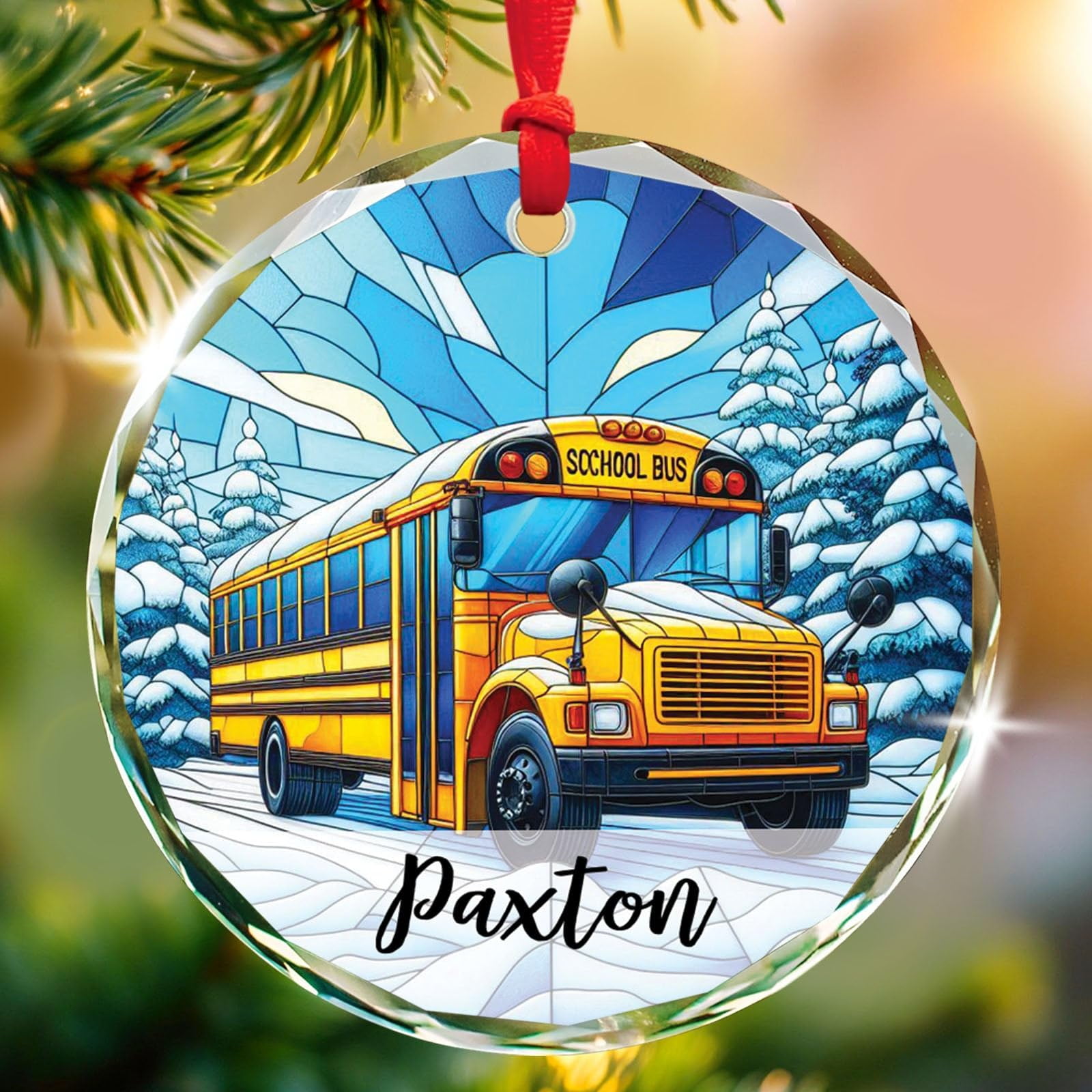 Personalized Name School Bus Driver Ornament, School Bus Stained Glass ...