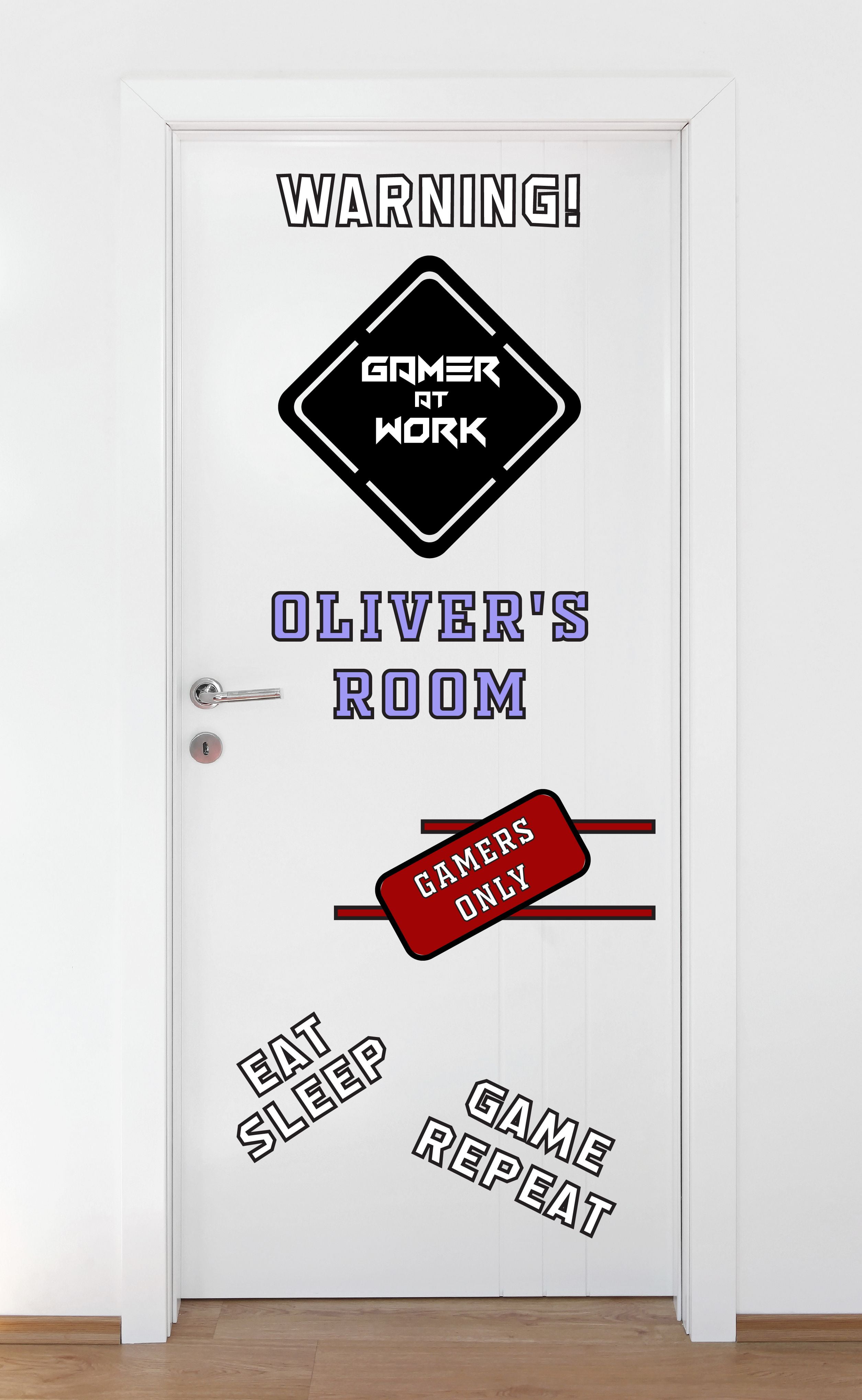 Personalized Name Signs Wall Decal Caution Crazy Gamer at Work Warning ...