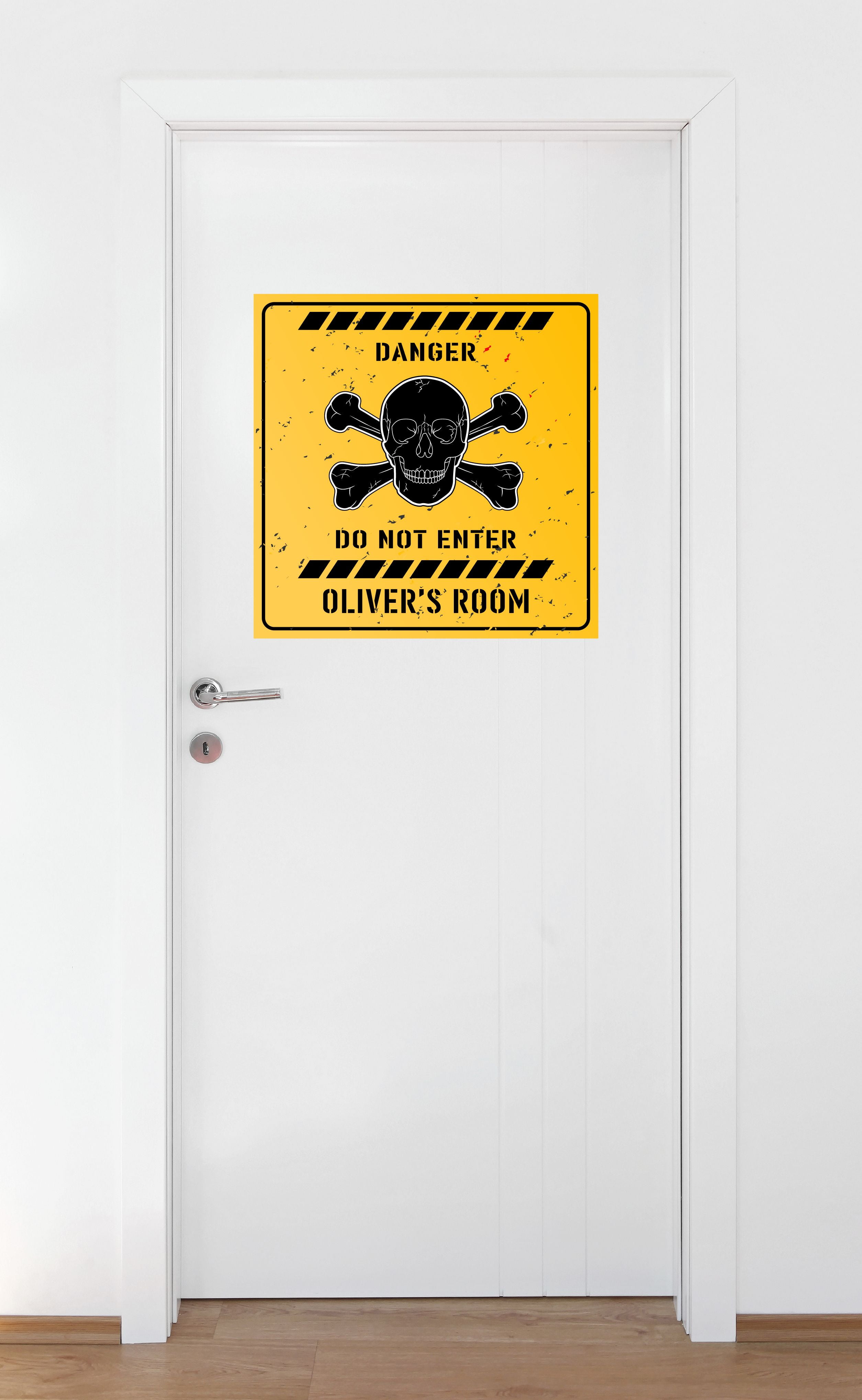 Personalized Name Signs Wall Decal Warning Skull and Crossed Bones ...
