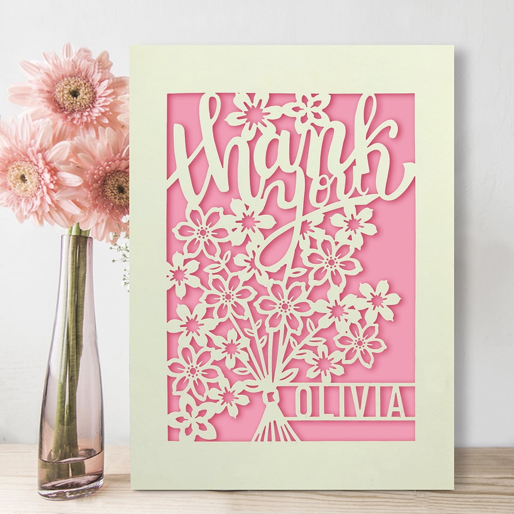 Personalized Name Thank You Card Papercut Flower Bouquet With Colored ...