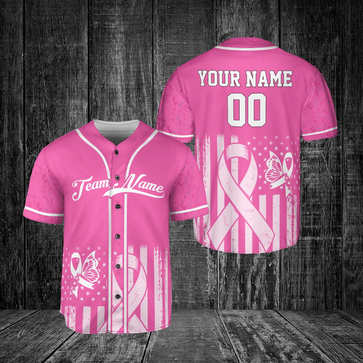 Personalized Name and Team Name Number Breast Cancer Baseball Jersey ...