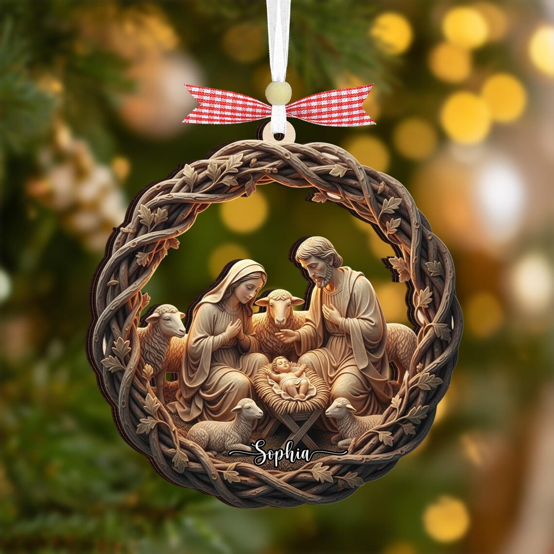Personalized Nativity Scene Christmas Ornament, Baby Jesus Holy Family ...