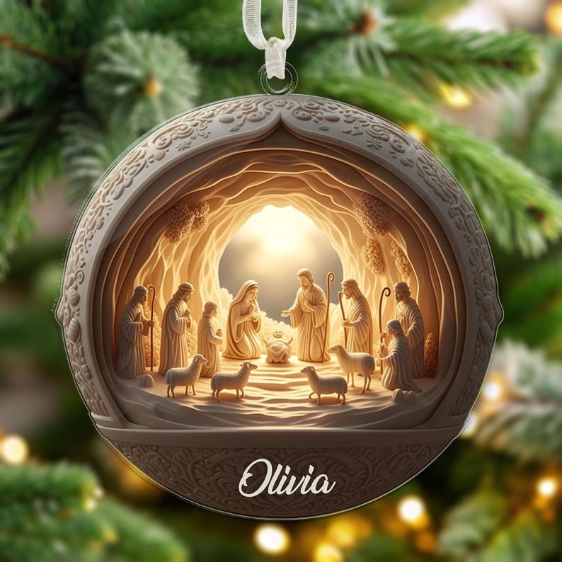 Personalized Nativity Scene Ornament 2025, Holy Family Christmas ...