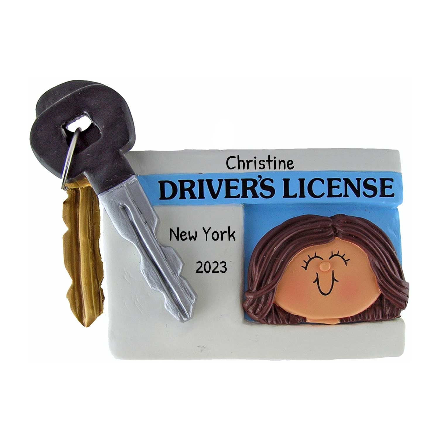 Personalized 2024 New Driver Ornament - Brunette Female Driver's ...