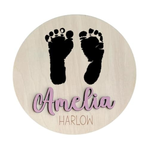 Personalized Newborn Name and Footprint Sign - Baby Name Reveal, Baby ...