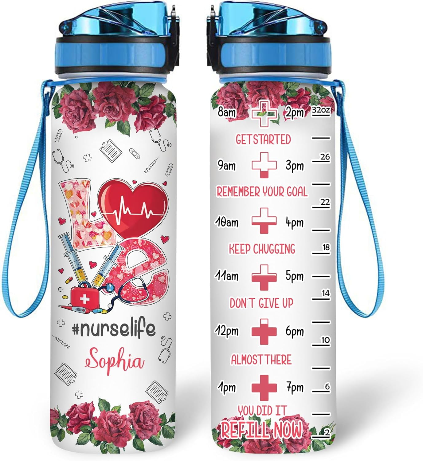 Personalized Nurse Life 32oz Liter Motivational Water Bottle ...