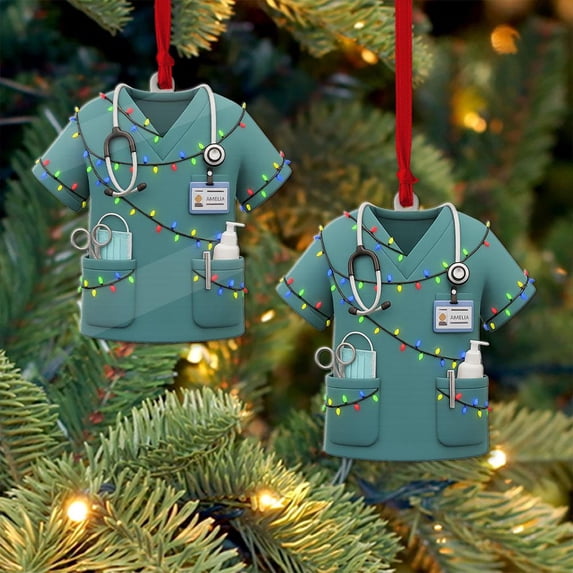 Personalized Nurse Scrubs Acrylic Christmas Ornament with Lights Custom ...