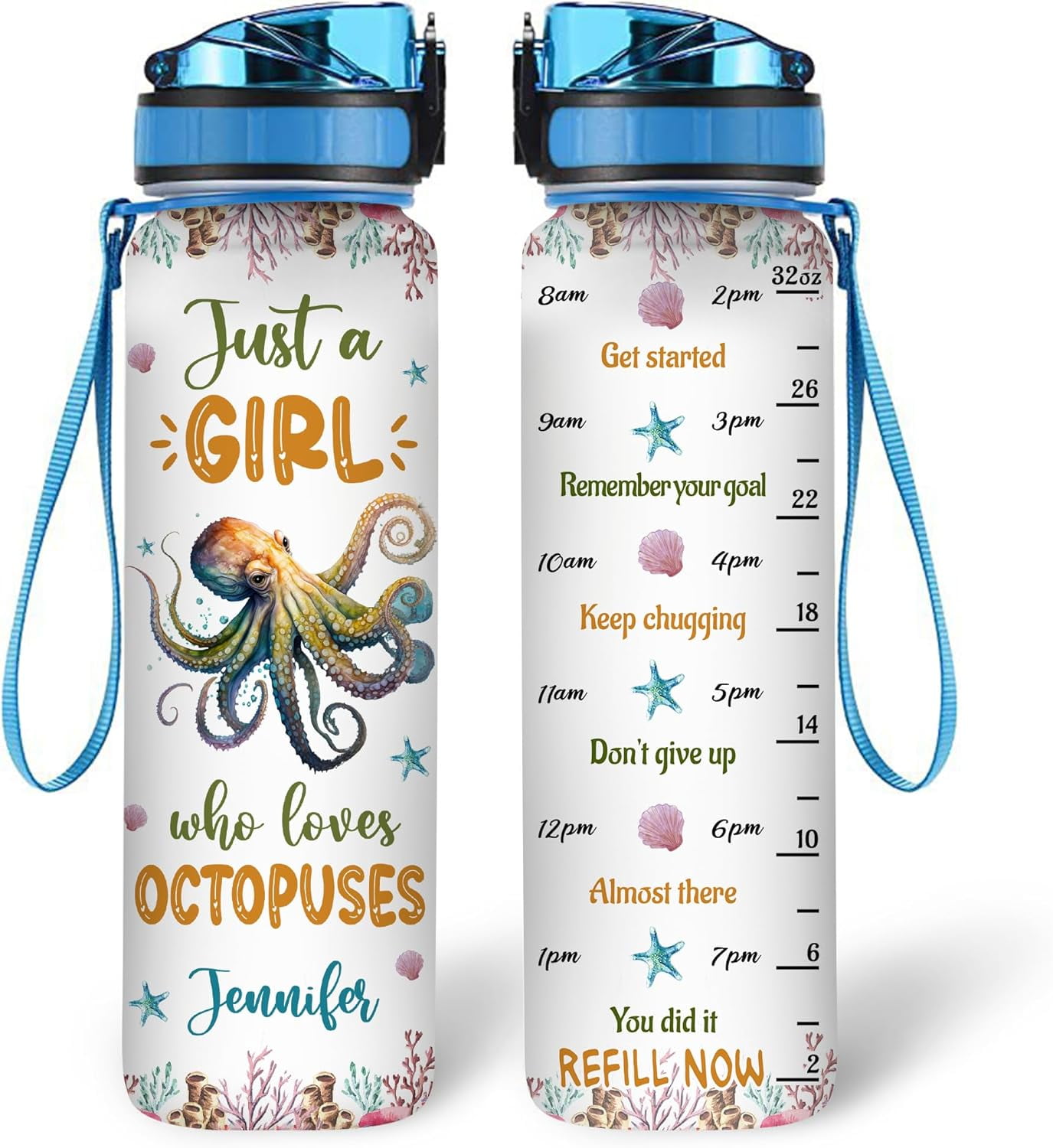 Personalized Octopus Lovers 32 Oz 1Liter Motivational Water Bottle With ...