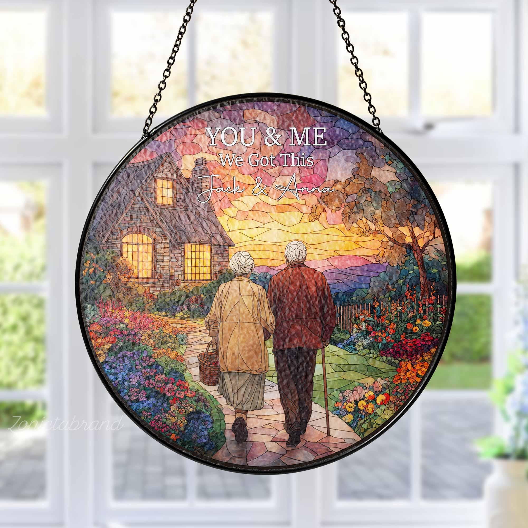 Personalized Old Couple Suncatcher, You And Me We Got This Suncatcher ...