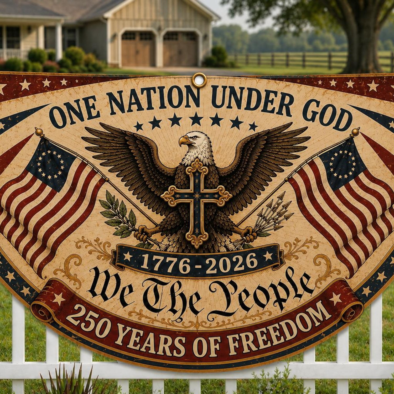 Personalized One Nation Under God 250th Anniversary Patriotic Bunting ...